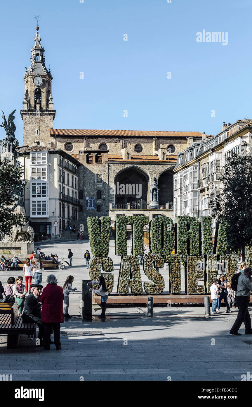 Statue in Plaza de la Virgen Blanca Vitoria-Gasteiz, Basque Country ...