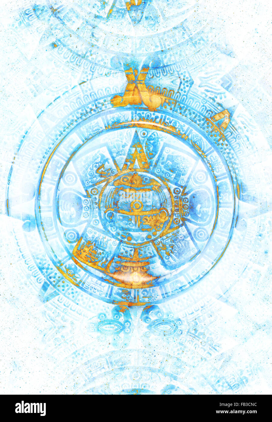 Ancient Mayan Calendar, abstract color Background, computer collage ...