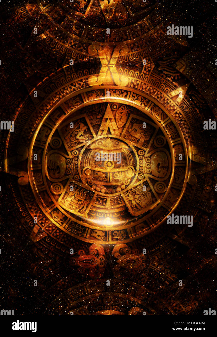 Ancient Mayan Calendar, abstract color Background, computer collage ...