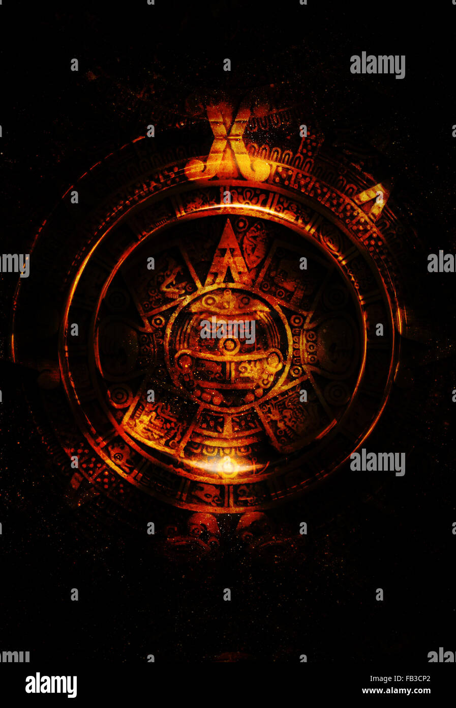 Ancient Mayan Calendar, abstract color Background, computer collage ...