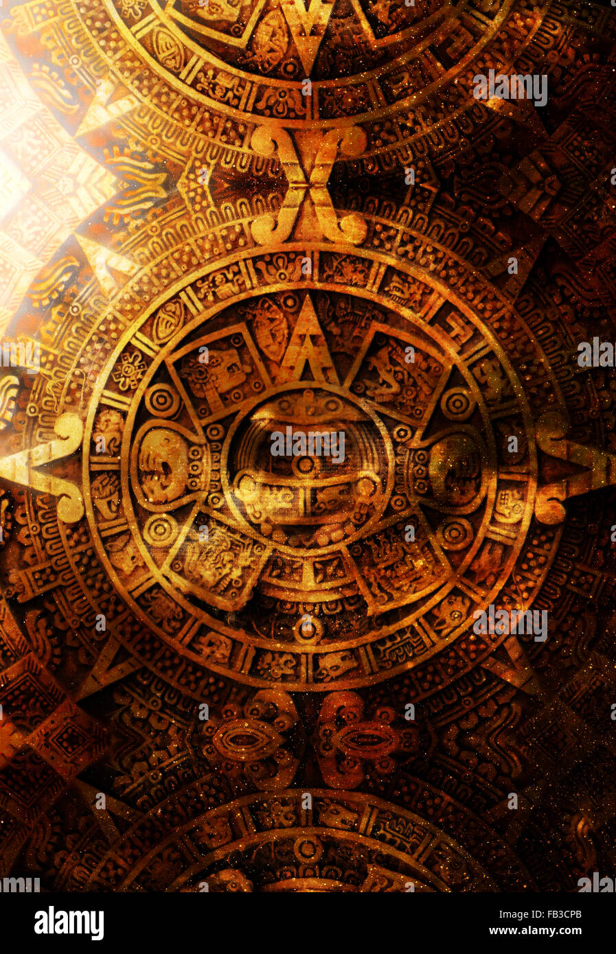 Ancient Mayan Calendar, abstract color Background, computer collage ...