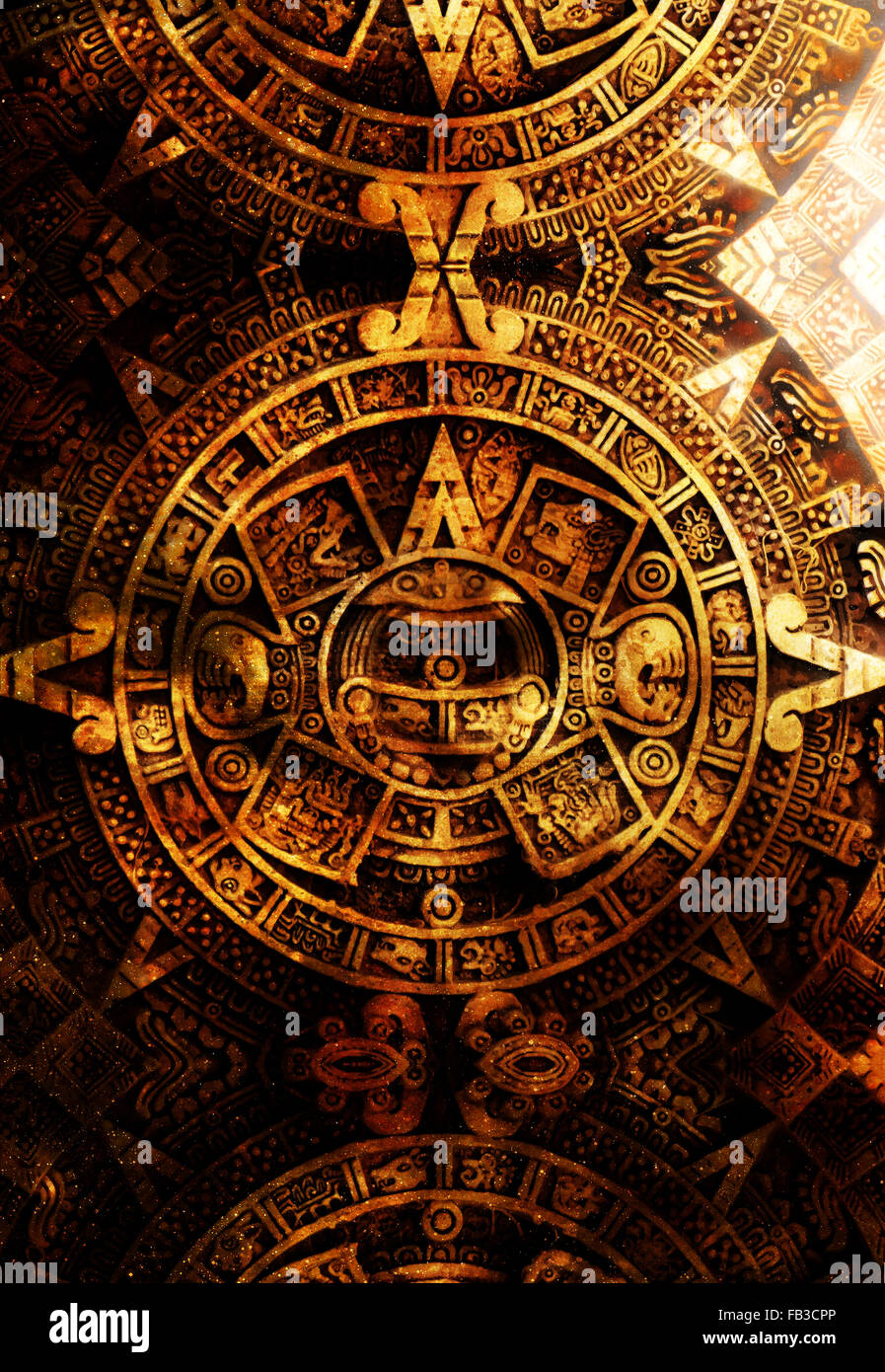 Ancient Mayan Calendar, abstract color Background, computer collage ...
