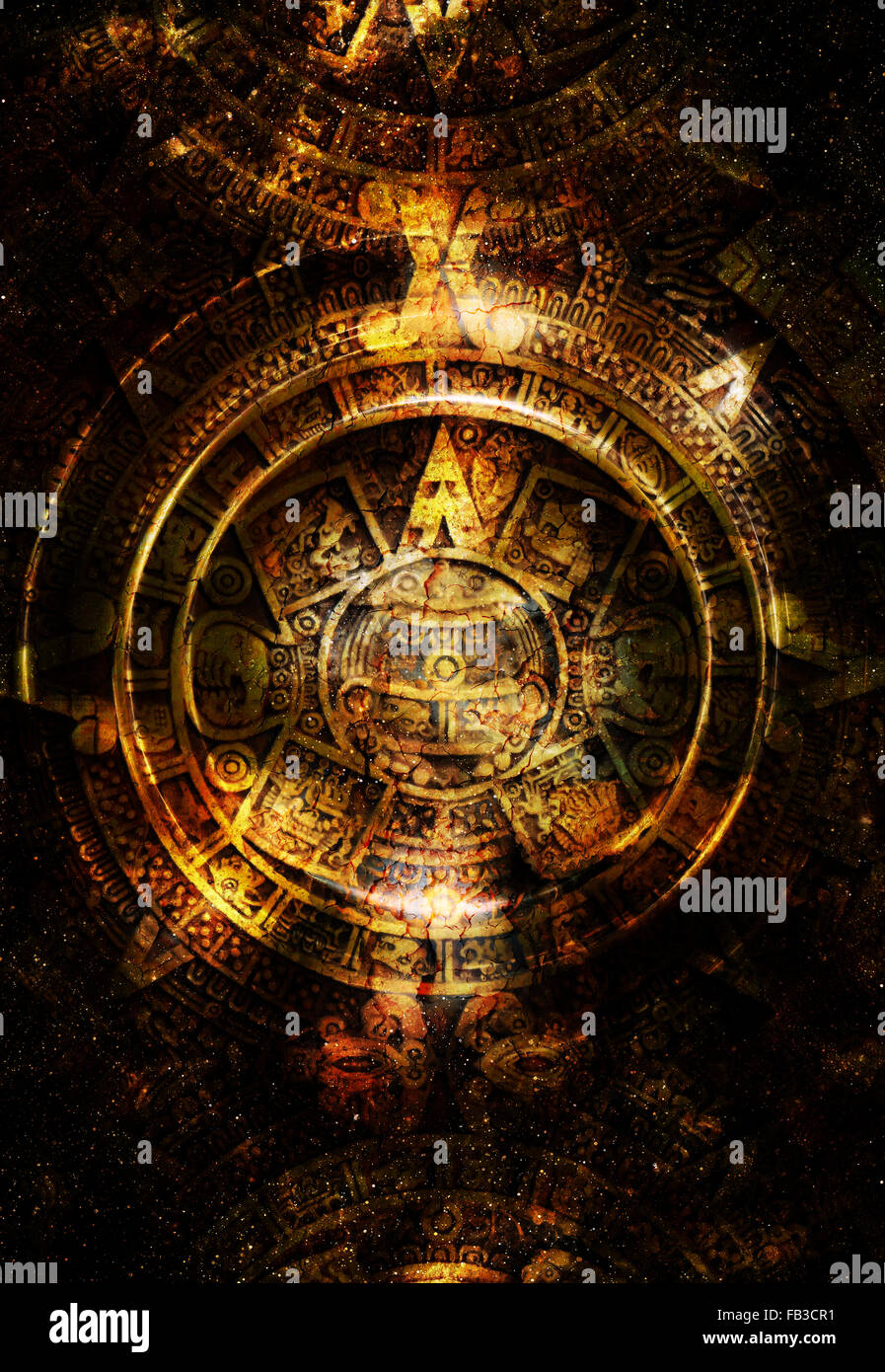 Ancient Mayan Calendar, abstract color Background, computer collage ...