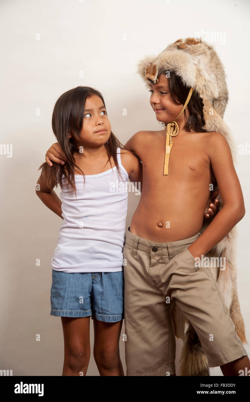 A Native American boy and girl, both members of the Acjachemen tribe ...