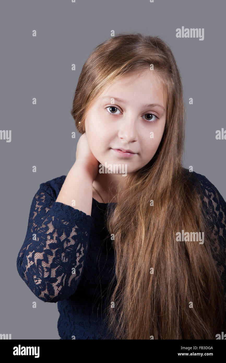 Portrait of a 10 year old girl, studio shot Stock Photo - Alamy