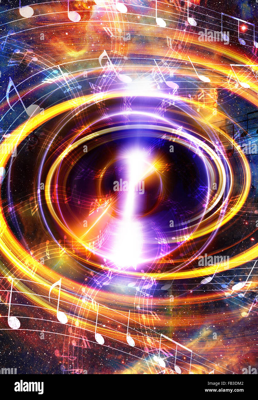 music note and silhouette music speaker and Space with stars. abstract ...