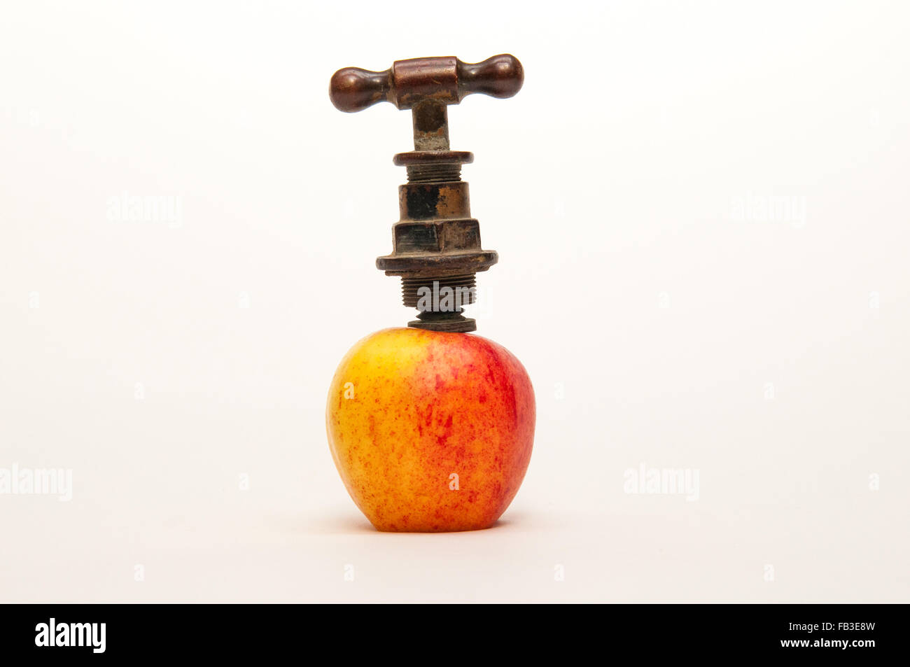 Old style tap in an apple Stock Photo - Alamy