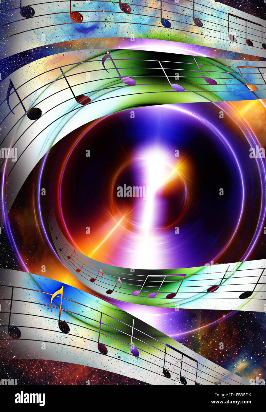 music note and silhouette music speaker and Space with stars. abstract ...