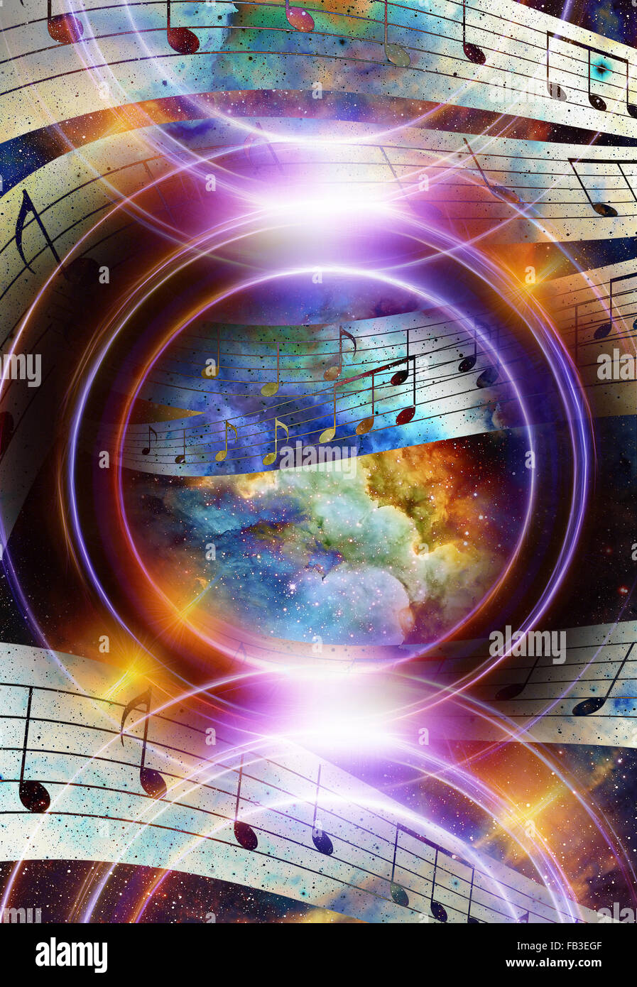 Audio music Speaker and note. Cosmic space and stars, abstract cosmic ...