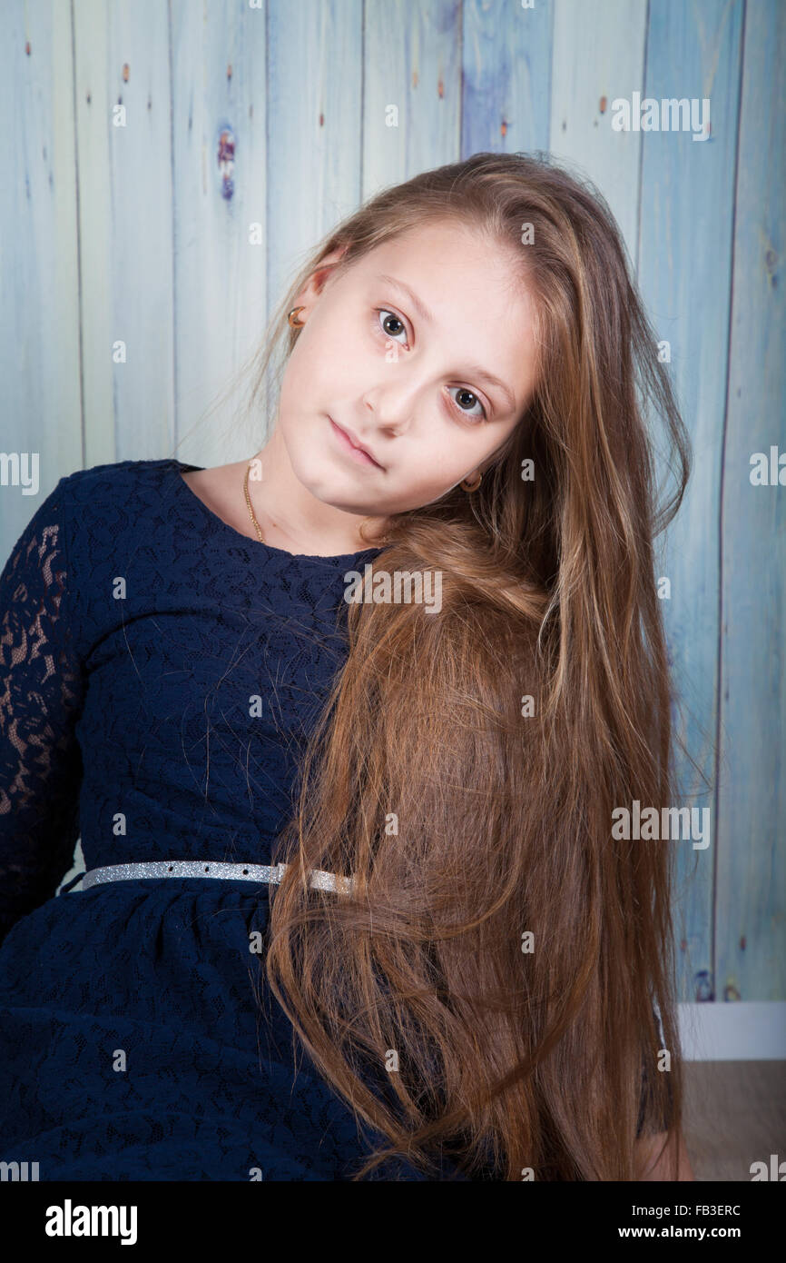 Portrait of a 10 year old girl, studio shot Stock Photo - Alamy