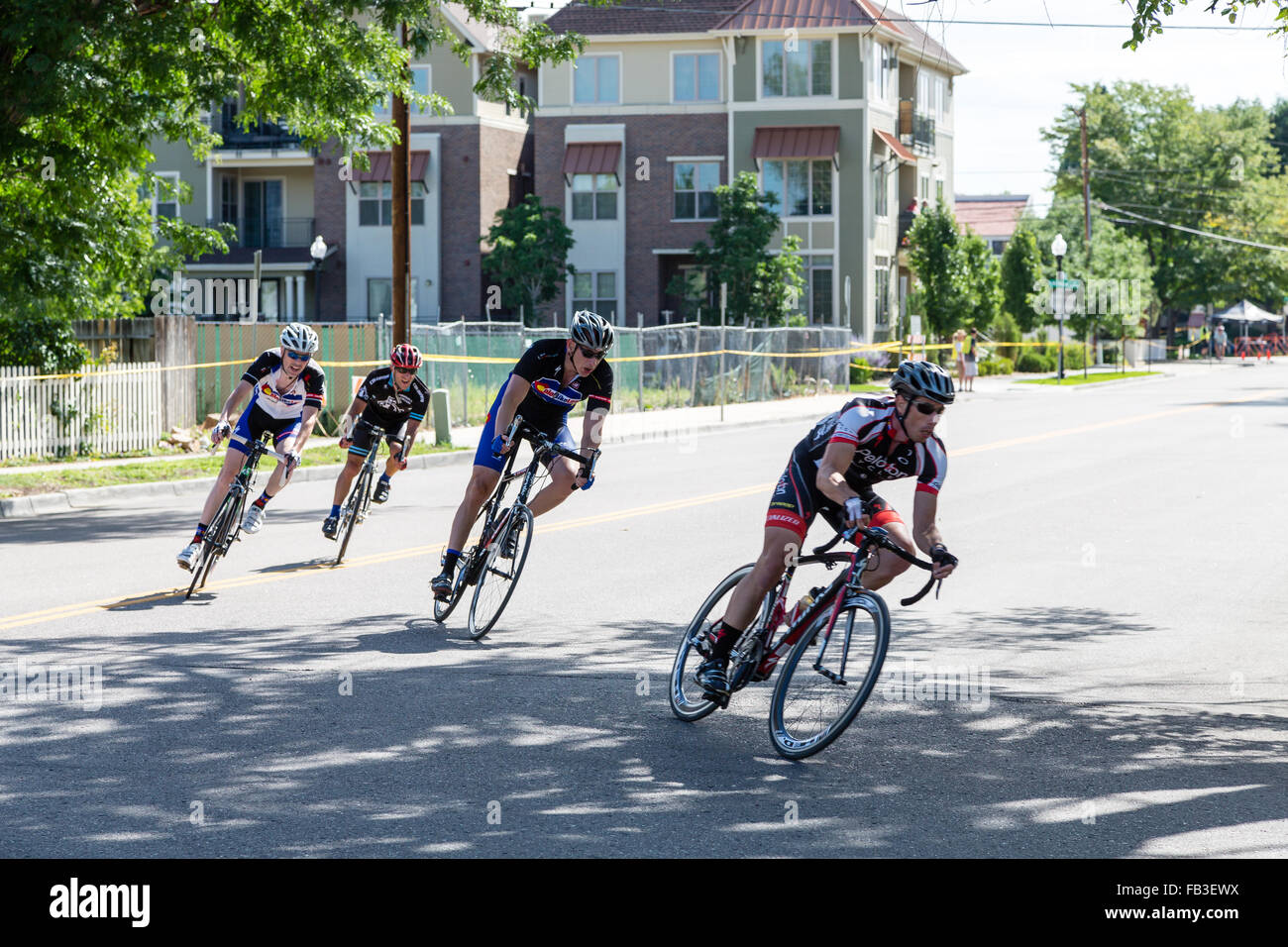 Professional bicycle race through residential streets of Denver ...