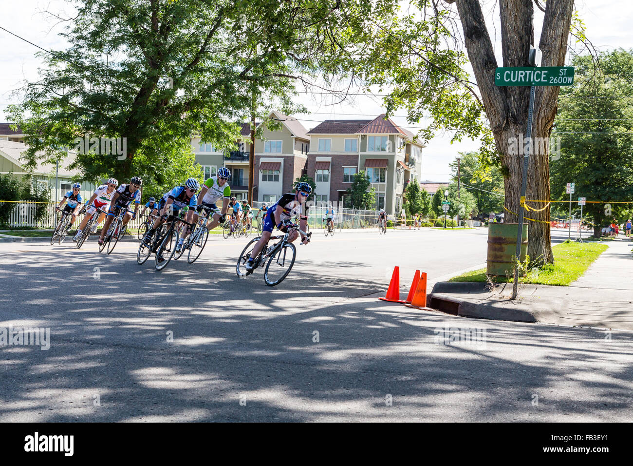 Professional bicycle race through residential streets of Denver ...
