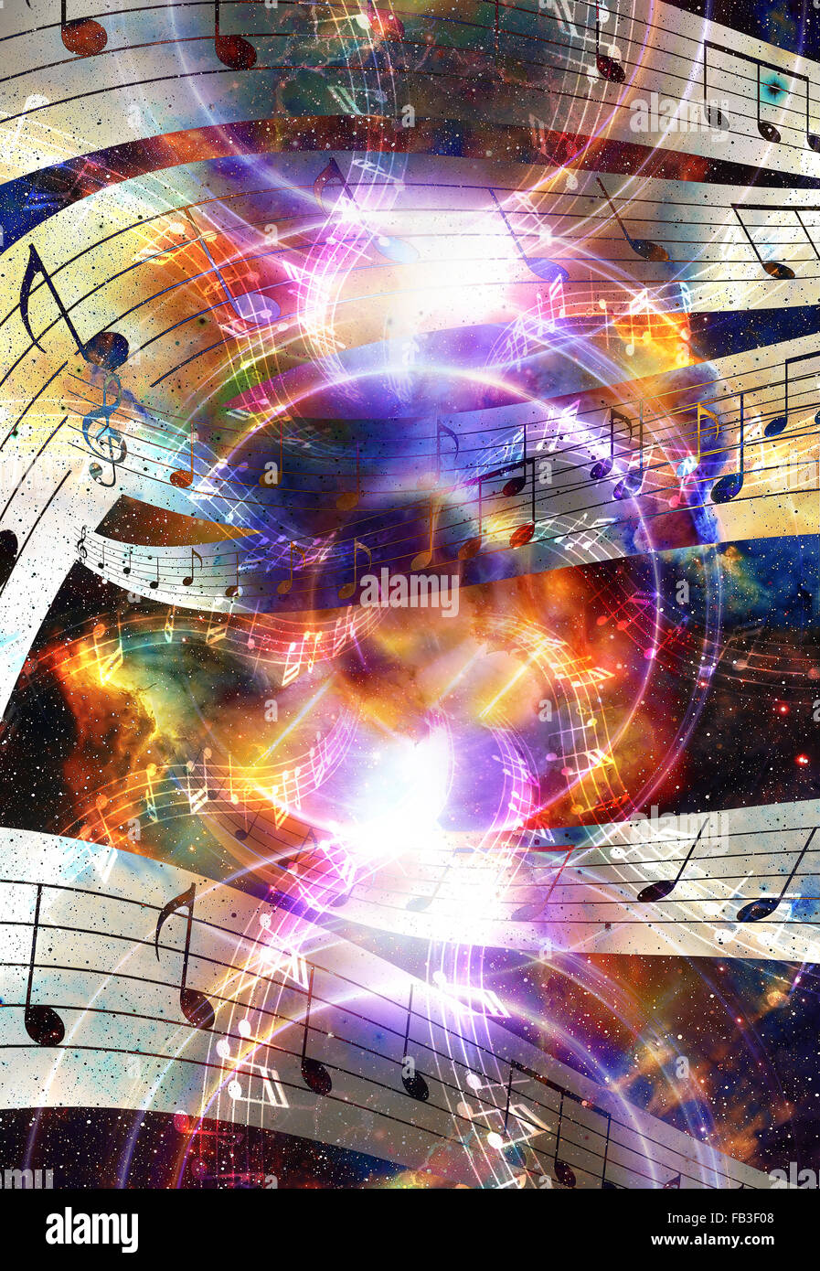 Audio music Speaker and note. Cosmic space and stars, abstract cosmic ...