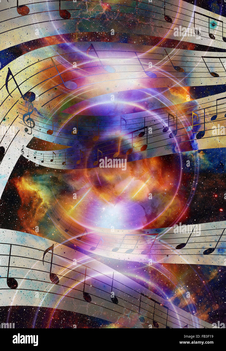 Audio music Speaker and note. Cosmic space and stars, abstract cosmic ...