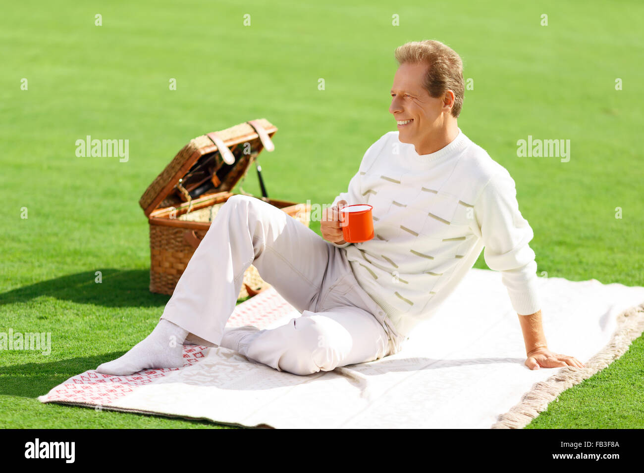Agreeable man lying on the grass Stock Photo - Alamy
