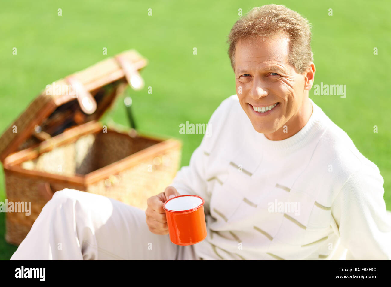 Agreeable man lying on the grass Stock Photo - Alamy
