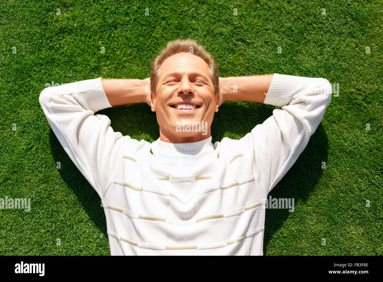 Agreeable man lying on the grass Stock Photo - Alamy