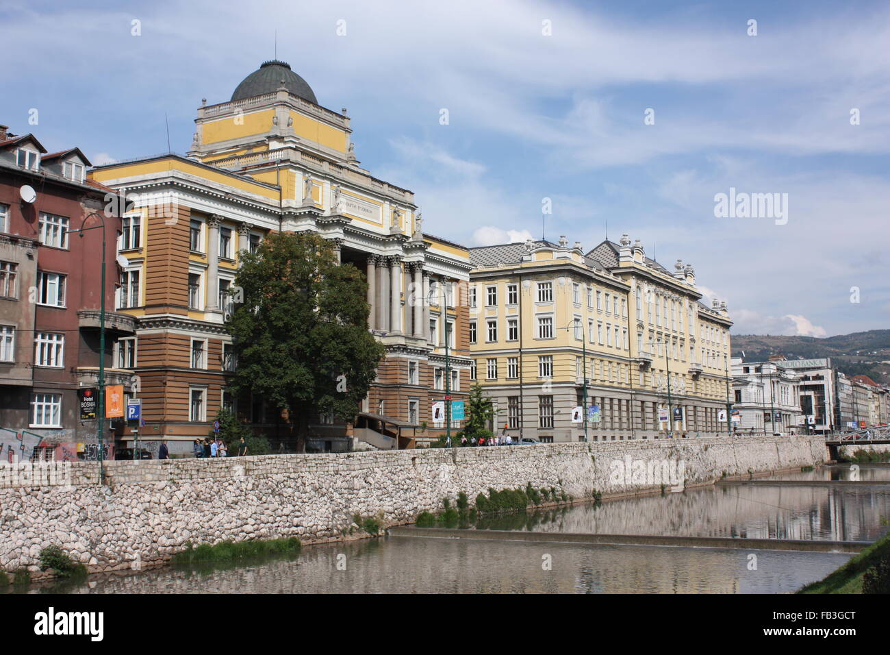 Buildings by the Miljacka river in Sarajevo, Bosnia Herzegovina Stock ...