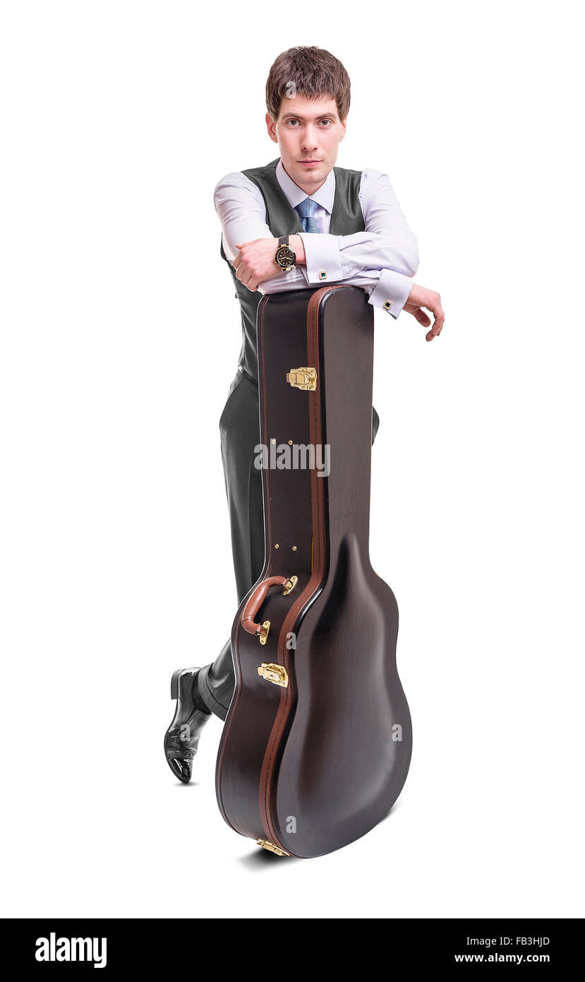 Musican with acoustic guitar in case Stock Photo - Alamy