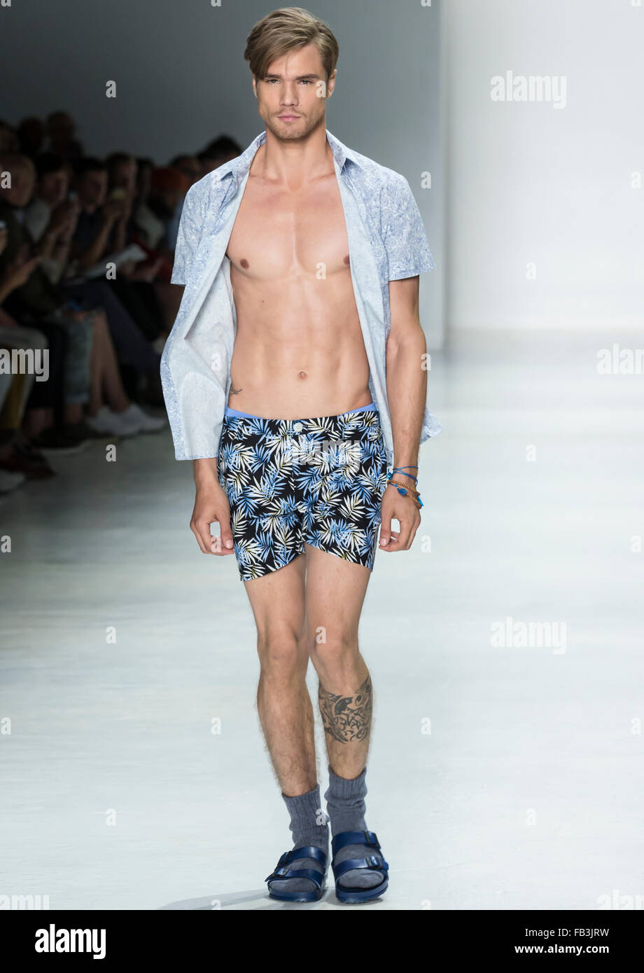 NEW YORK, NY - JULY 16, 2015: David Martins walks the runway during the ...