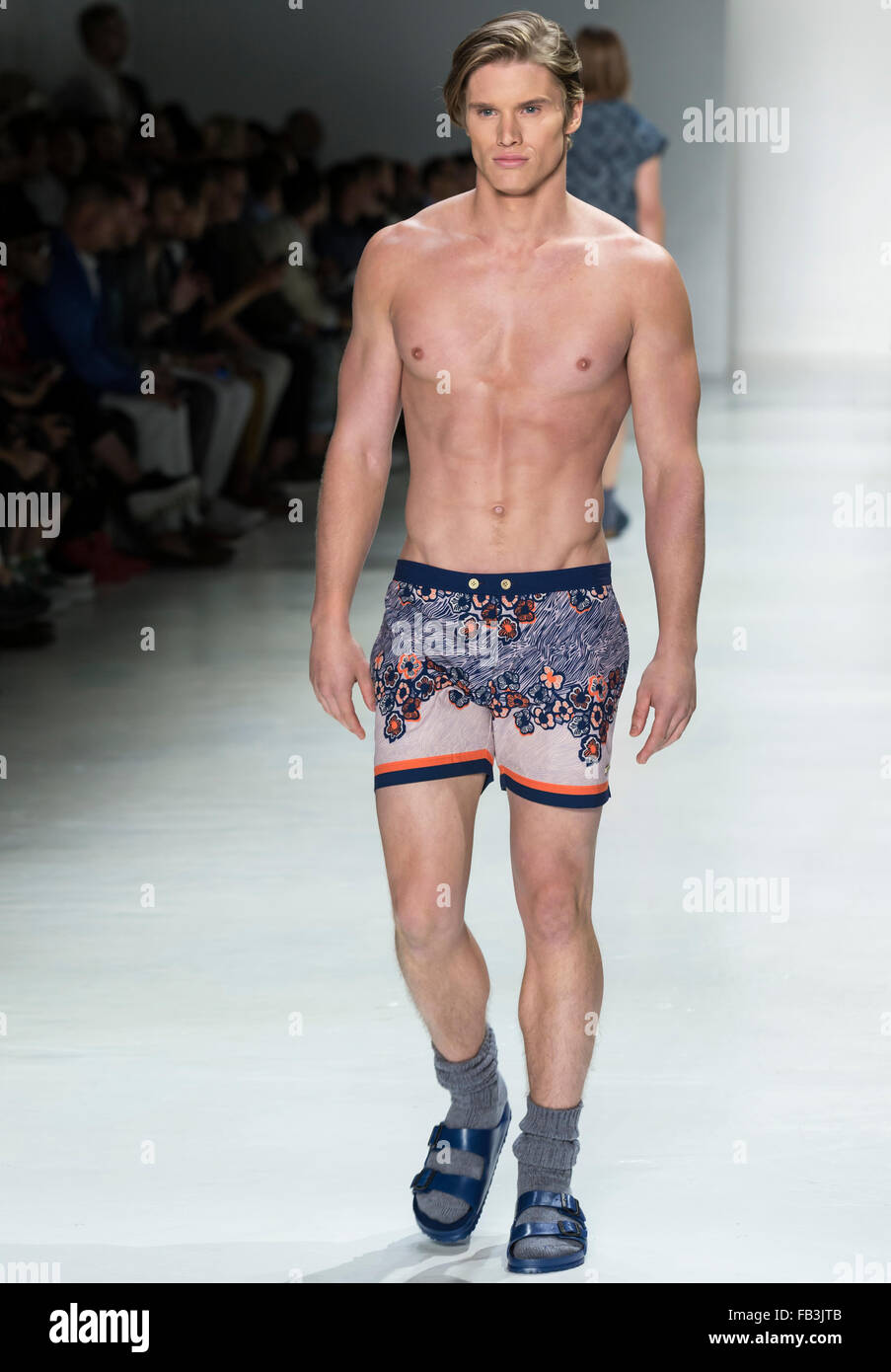 NEW YORK, NY - JULY 16, 2015: Matthew McGue walks the runway during the Parke & Ronen show at ...