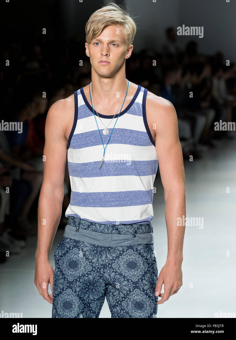 NEW YORK, NY - JULY 16, 2015: Clark Bockelman walks the runway during ...