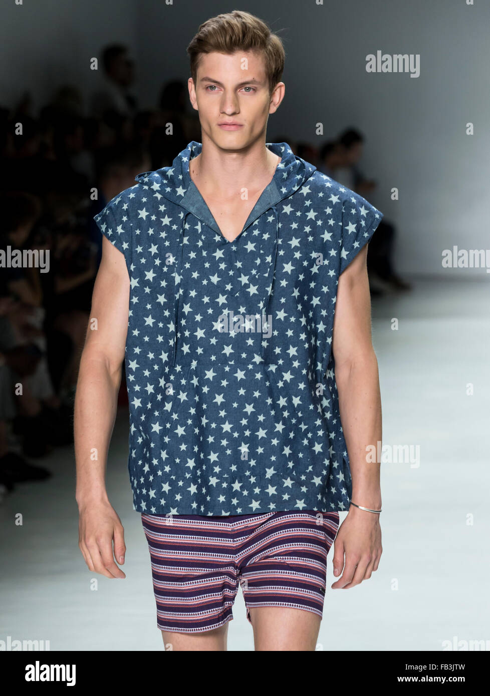 NEW YORK, NY - JULY 16, 2015: Benjamin Bender walks the runway during ...
