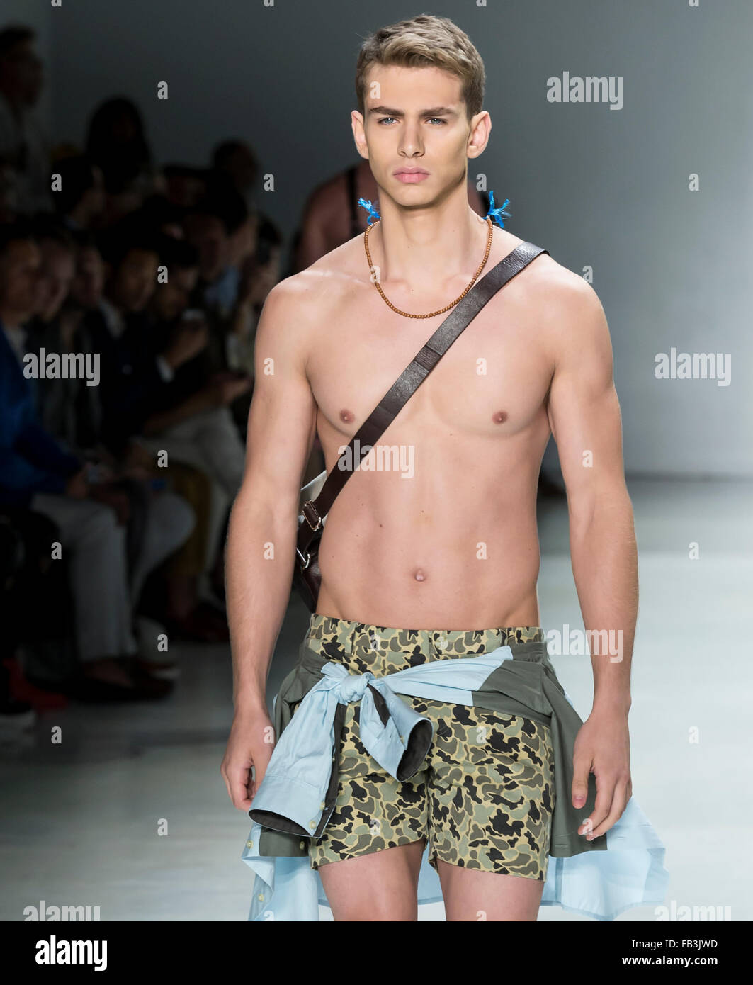 NEW YORK, NY - JULY 16, 2015: Caian Maroni walks the runway during the ...