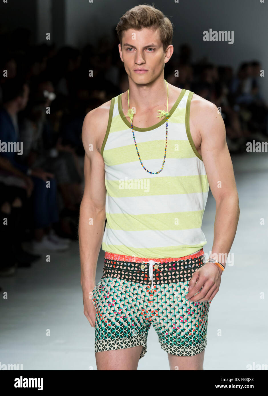 NEW YORK, NY - JULY 16, 2015: Benjamin Bender walks the runway during ...