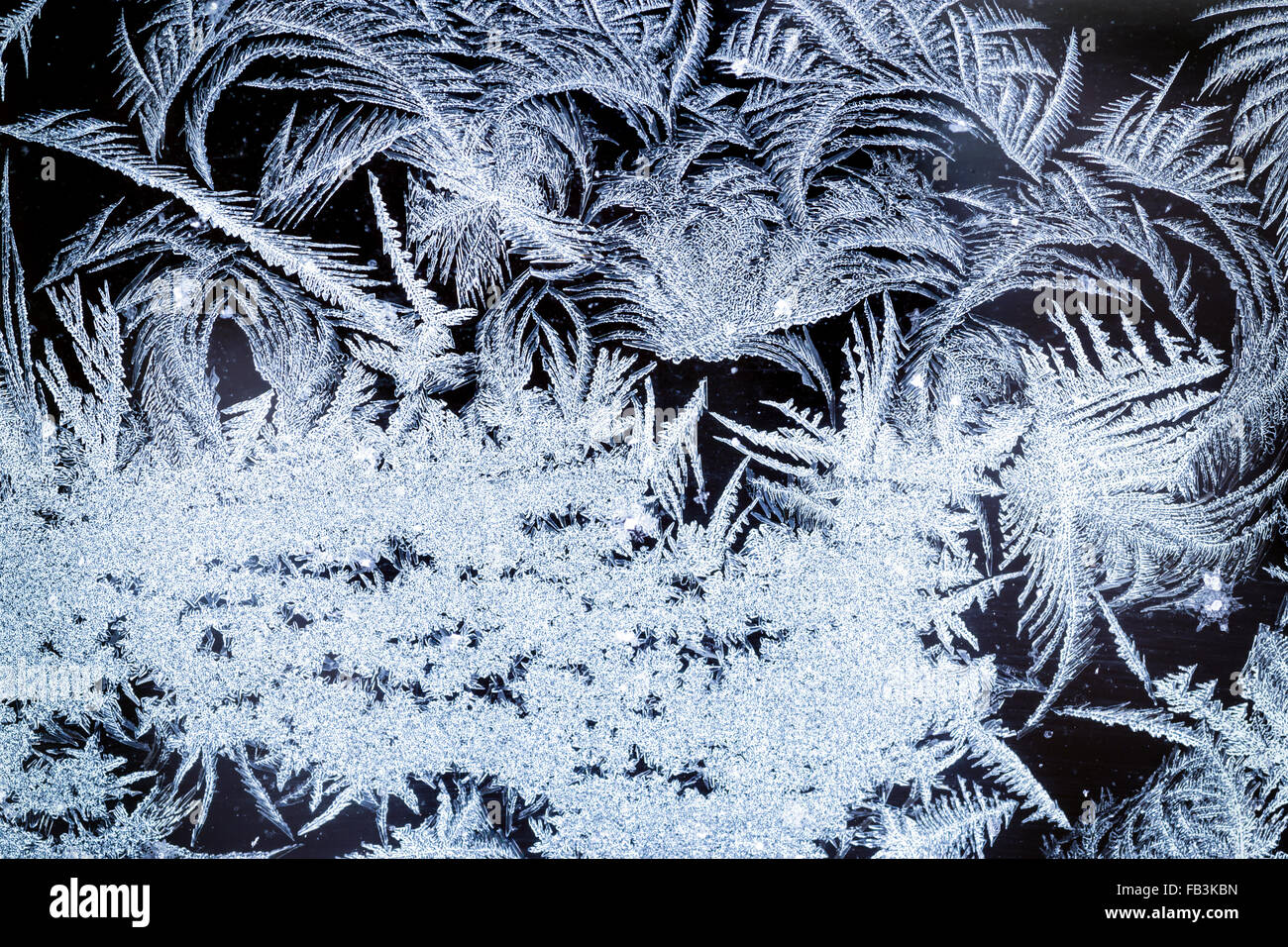 close-up of traditional winter ice crystal patterns on a clean glass ...