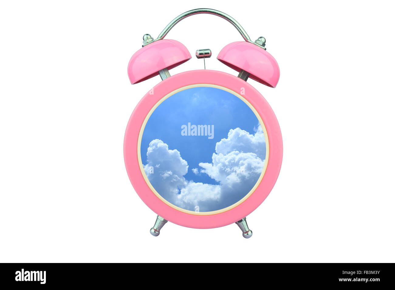 conceptual art : time to relax : sky and cloud within pink alarm clock ...