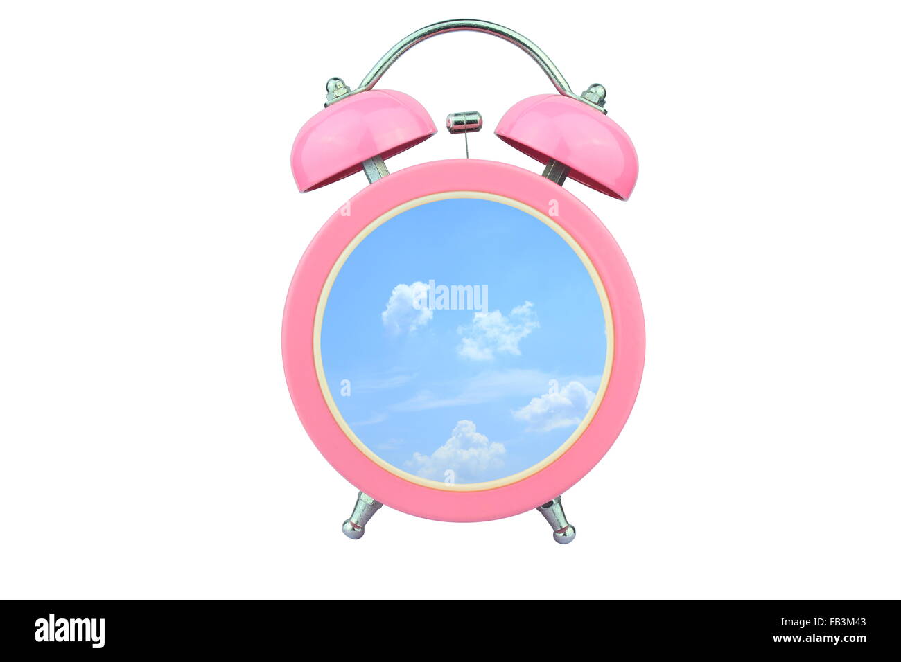conceptual art : time to relax : sky and cloud within pink alarm clock ...