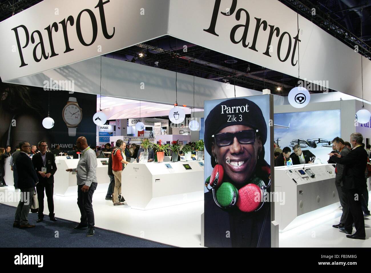 Las Vegas, NV, USA. 8th Jan, 2016. Parrot Drones booth with Nile ...