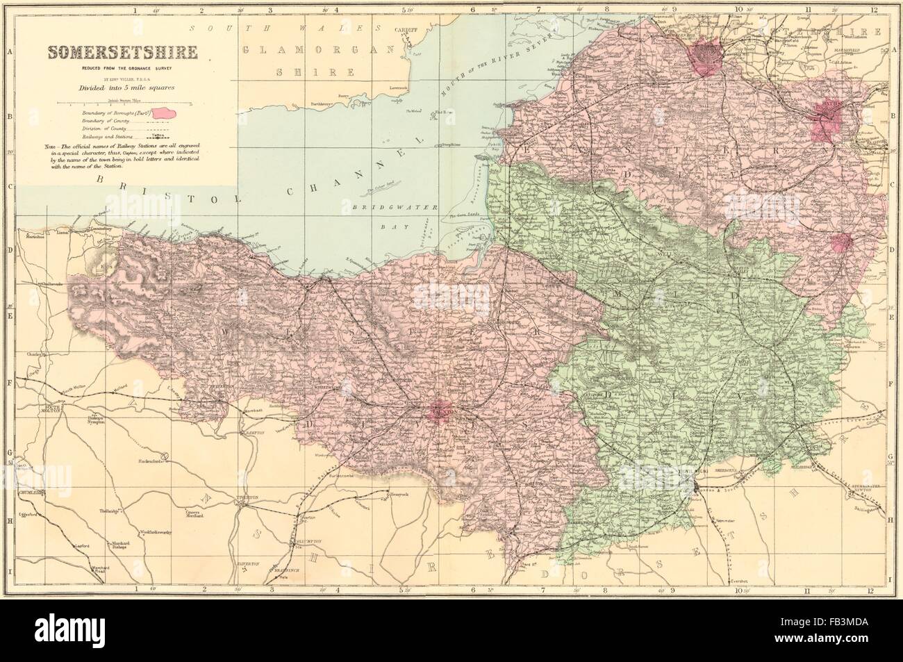 SOMERSETSHIRE: Somerset Antique county map by GW BACON, 1883 Stock ...