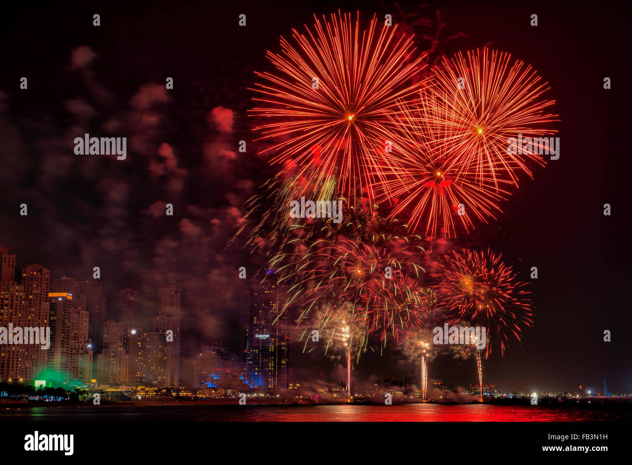Fireworks in Dubai Marina, UAE Stock Photo - Alamy