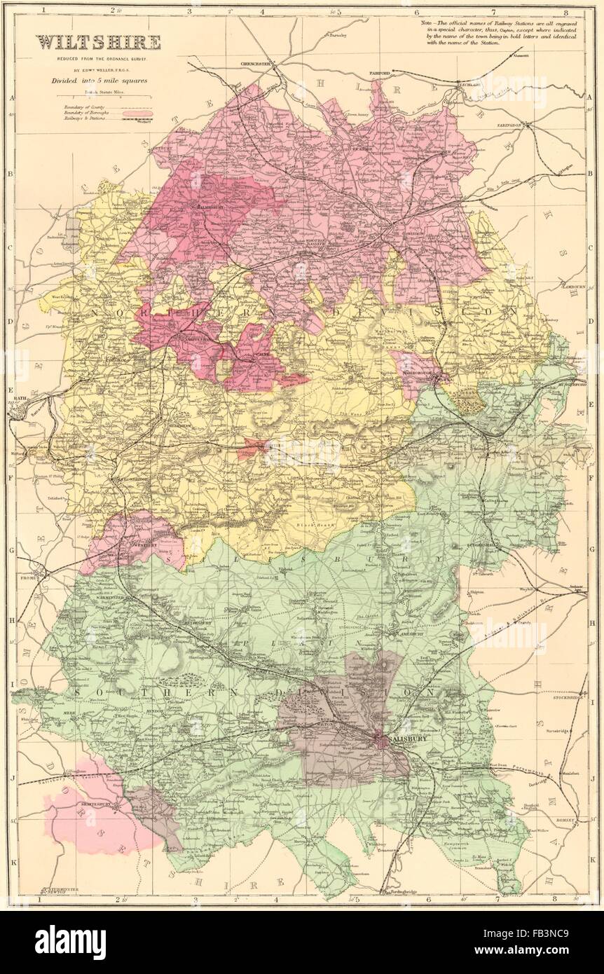 WILTSHIRE: Antique county map by GW BACON, 1883 Stock Photo - Alamy