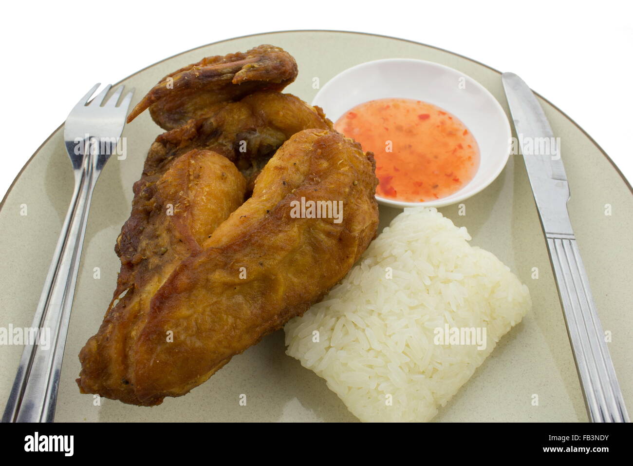 sticky rice with fried chicken is a popular dish in thailand Stock ...