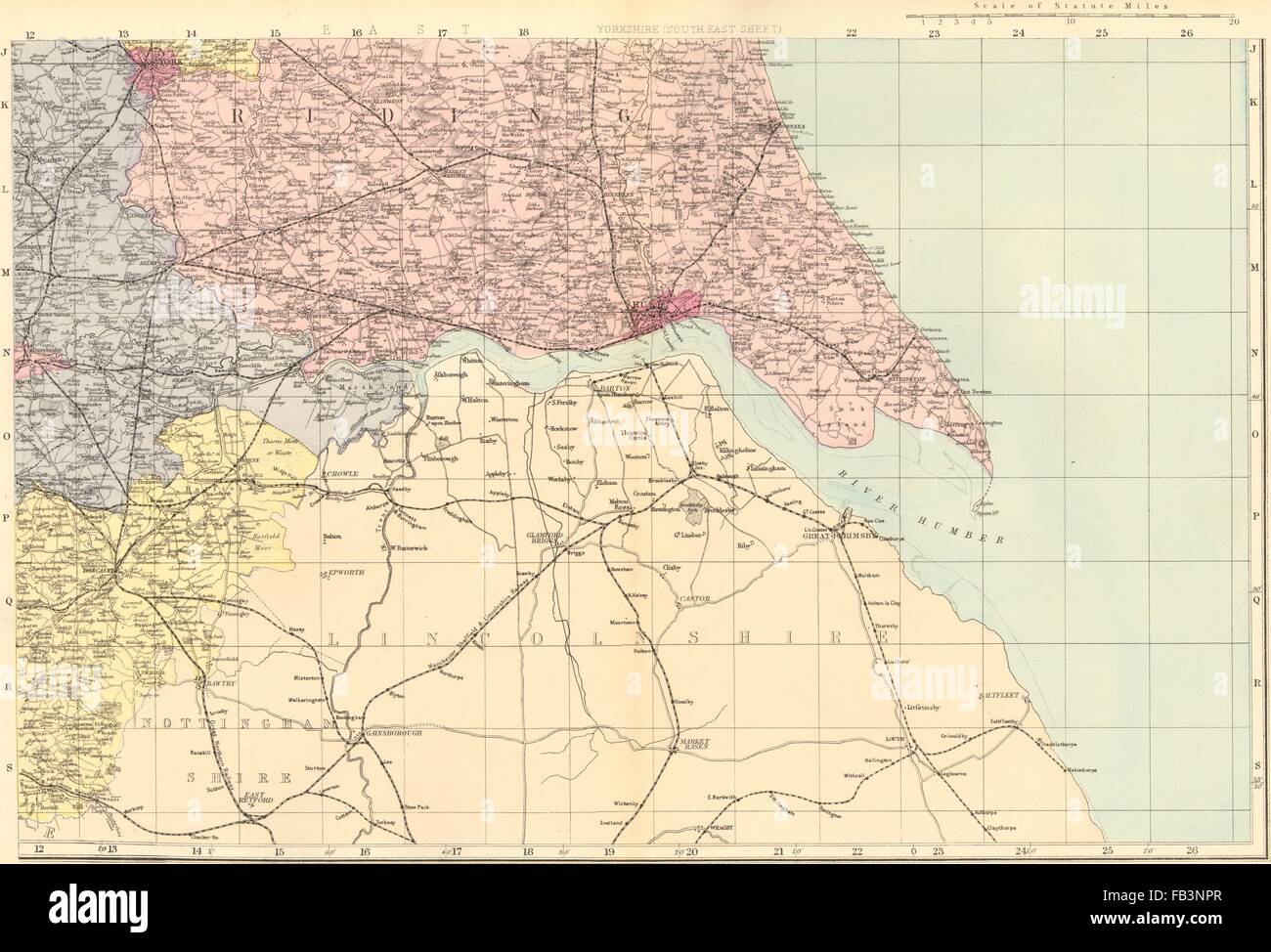 YORKSHIRE (South East): Hull York. Antique county map by GW BACON, 1883 ...