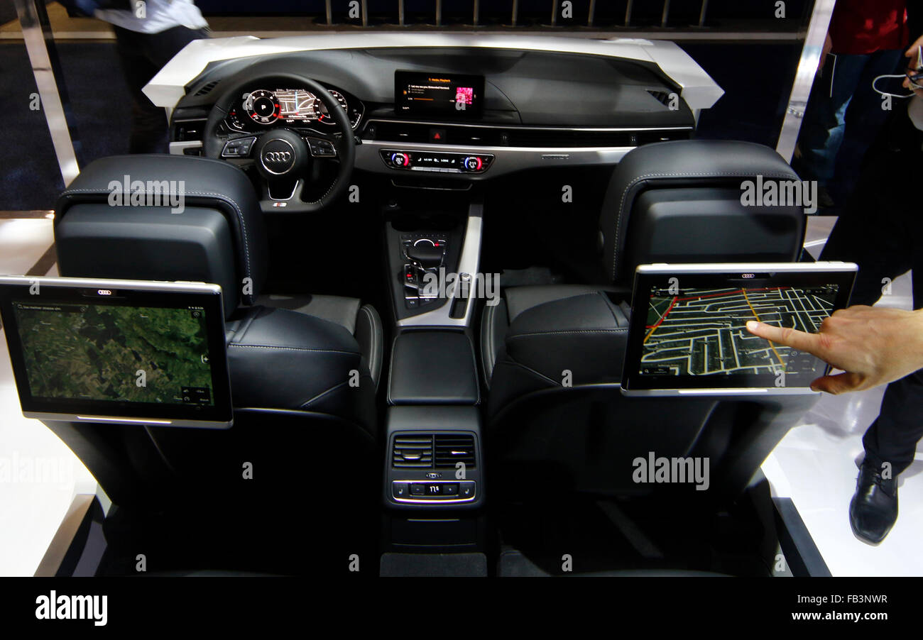 Las Vegas NV, USA. 8th Jan, 2016. Audi booth with the R8 V10 on display ...