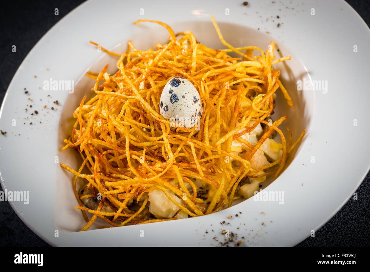 Pasta with quail egg Stock Photo - Alamy