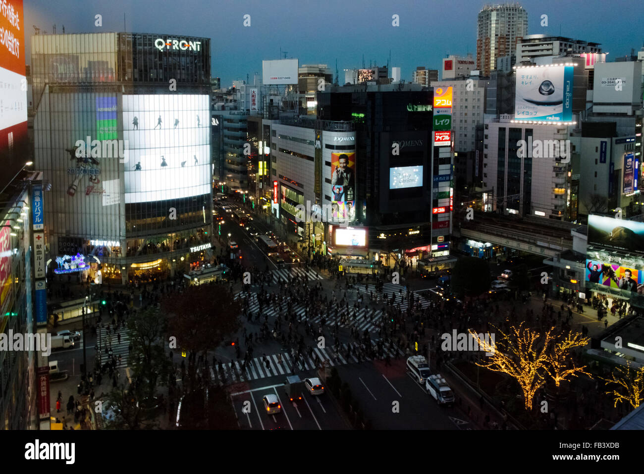 Night view of high rises and Shibuya Crossing, Tokyo, Japan Stock Photo ...