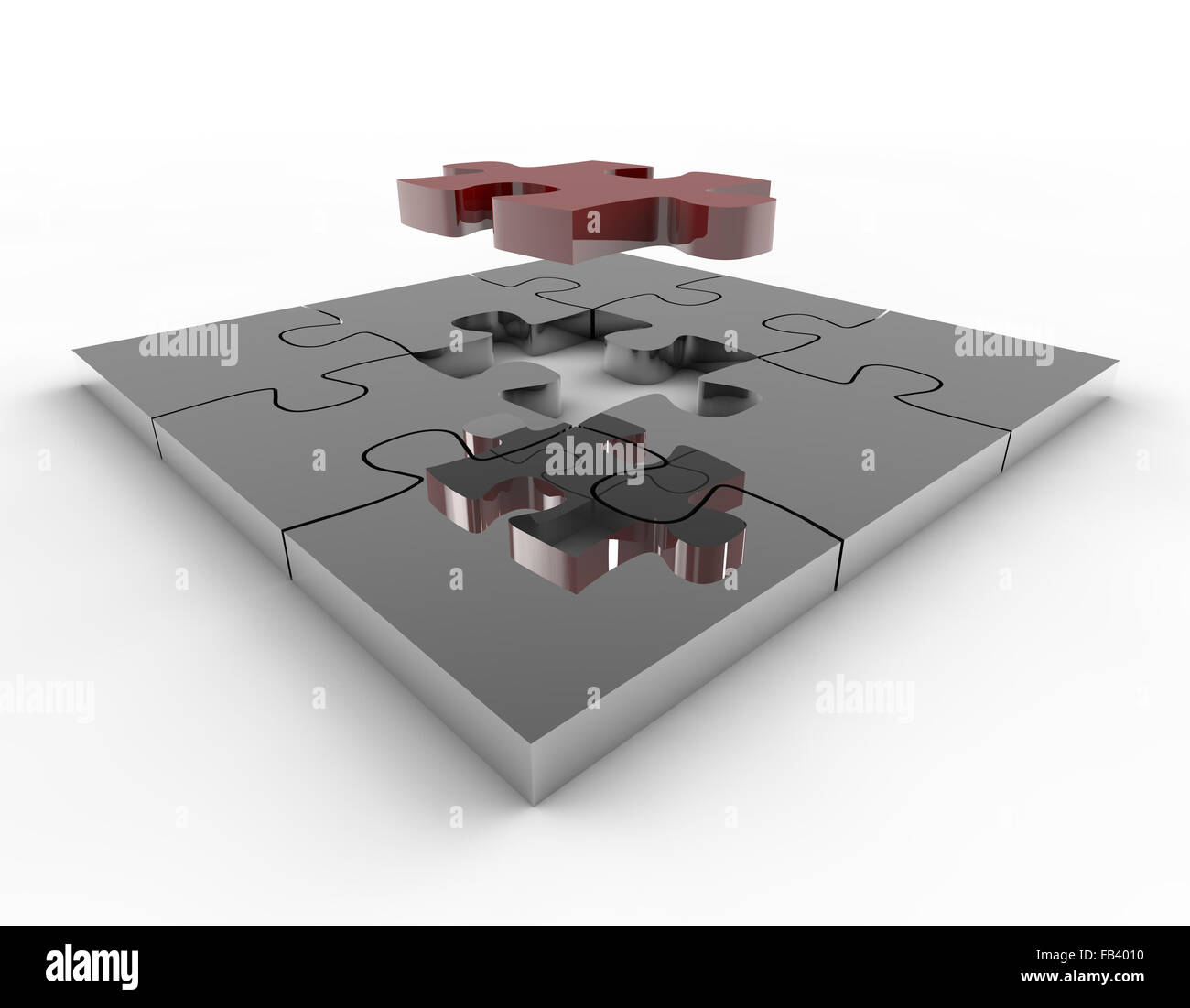 Puzzle solution red color Jigsaw Piece white background Stock Photo - Alamy