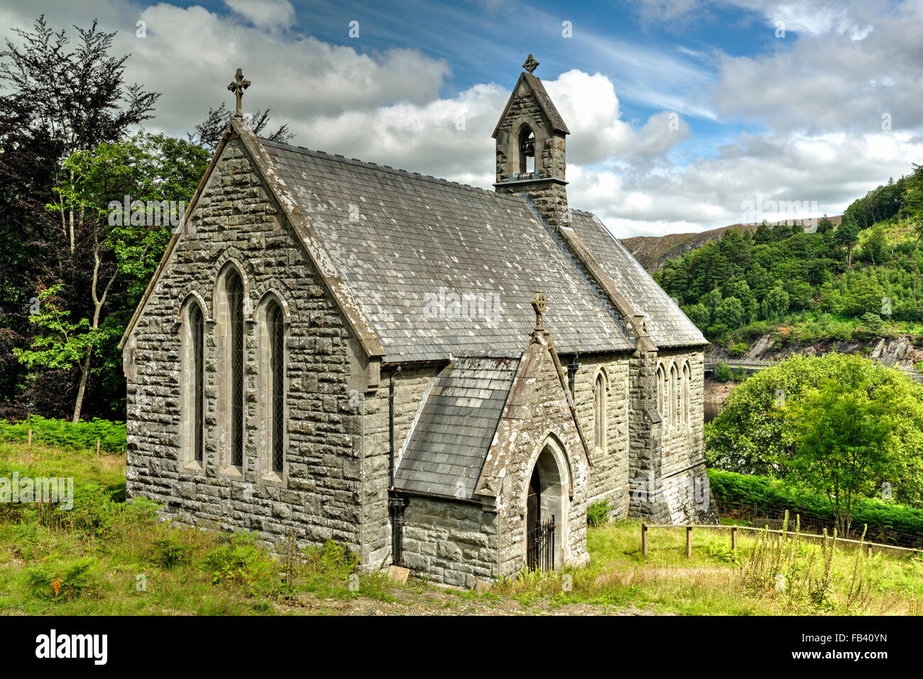 The picturesque Eglwys Nantswyllt Church on the hill above Garreg-ddu ...