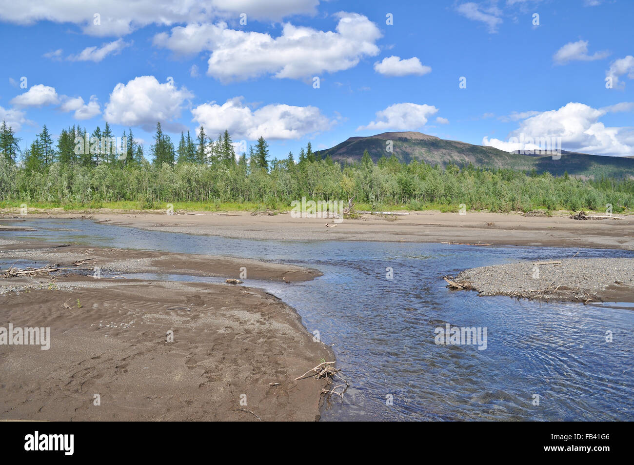 Landscape of the river with sandbanks. River Tonel in the summer on the ...
