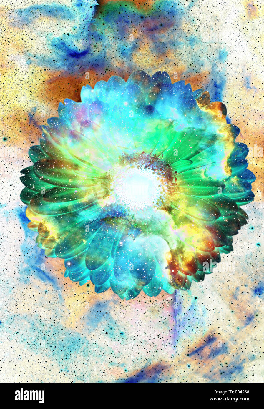 Space and stars with flower, color galaxi background, computer collage ...