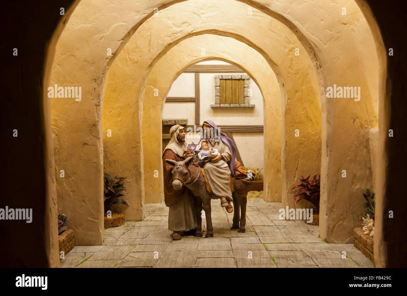 Badajoz, Spain - January 2016: Christmas Nativity scene. Diorama built ...