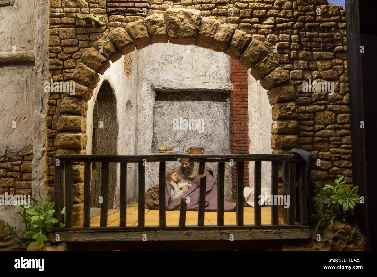 Badajoz, Spain - January 2016: Christmas Nativity scene. Diorama built ...