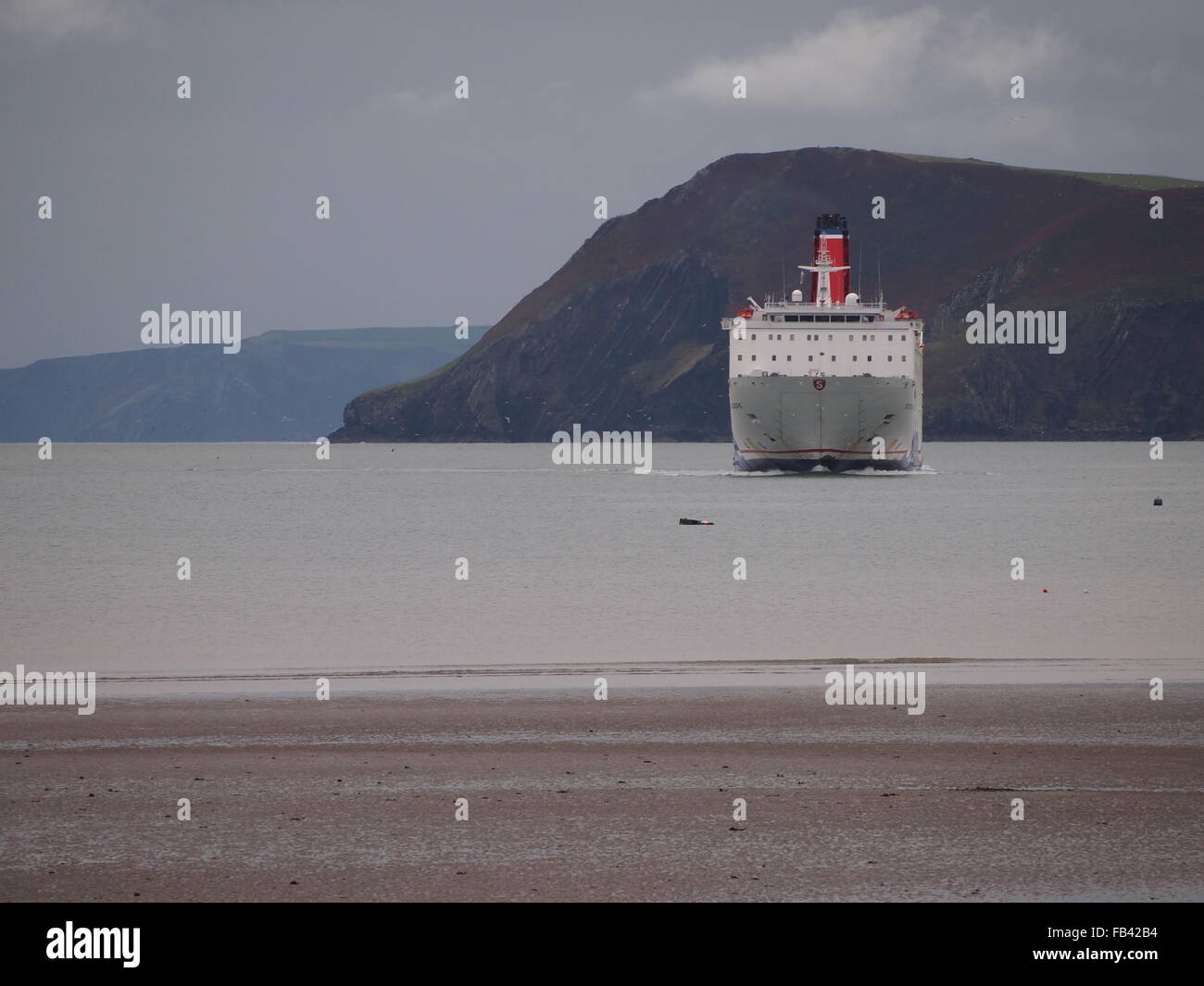 front, bow view of stena line ferry turning as it enters fishguard ...
