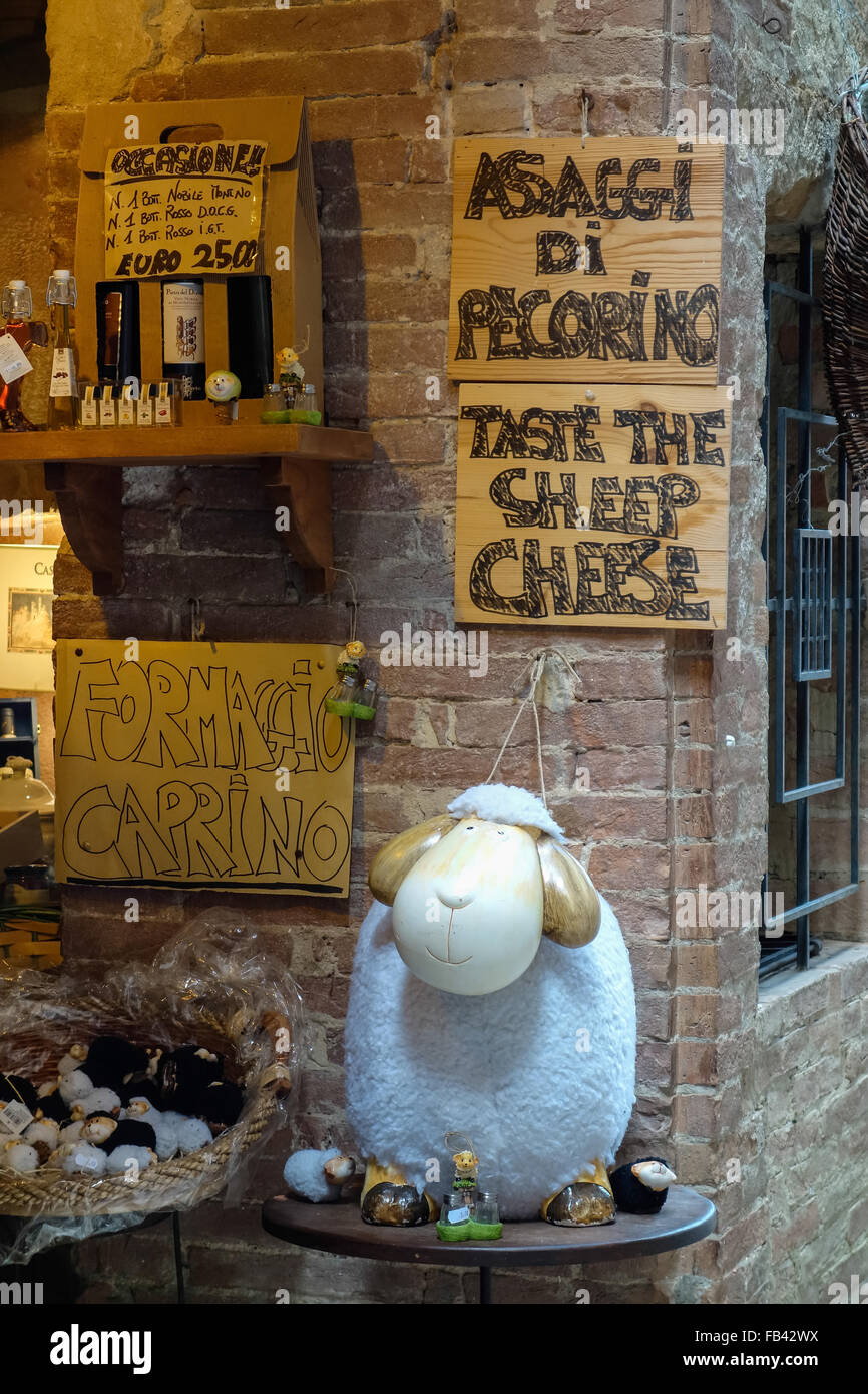 Model sheep on display outside a shop in Pienza Stock Photo - Alamy