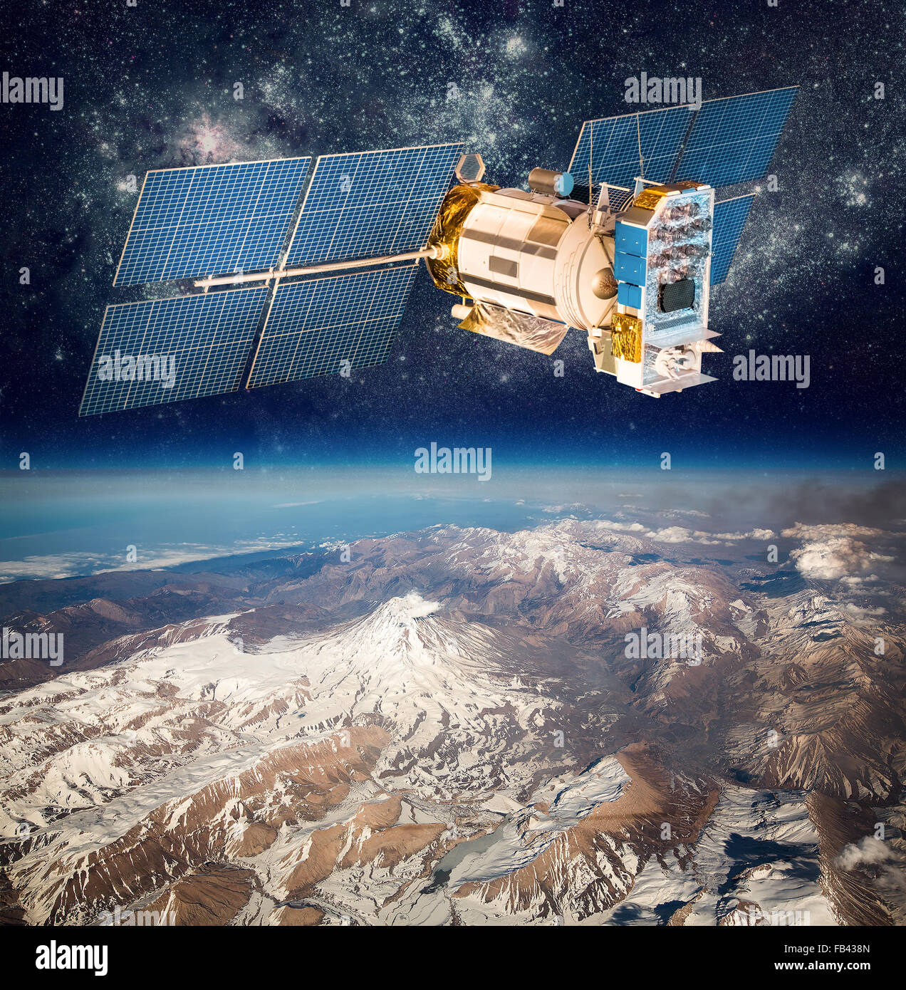 Space satellite orbiting the earth. Elements of this image furnished by ...